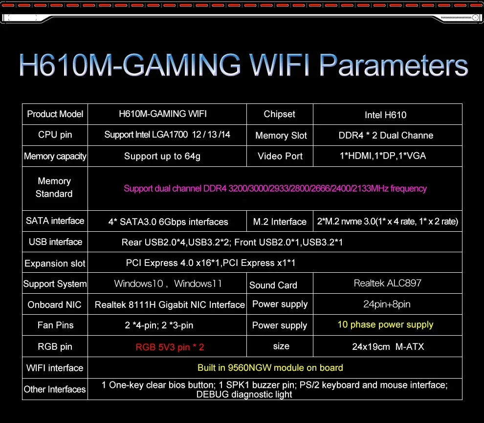 JGINYUE H610M-GAMING WIFI Motherboard Kit with I5 12400F