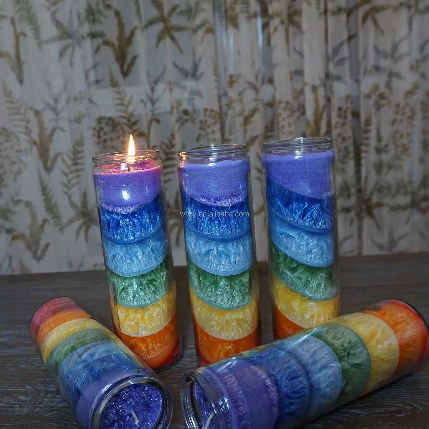 Wholesale 8 Inch Rainbow Glass Jar Chakra Candles for Meditation