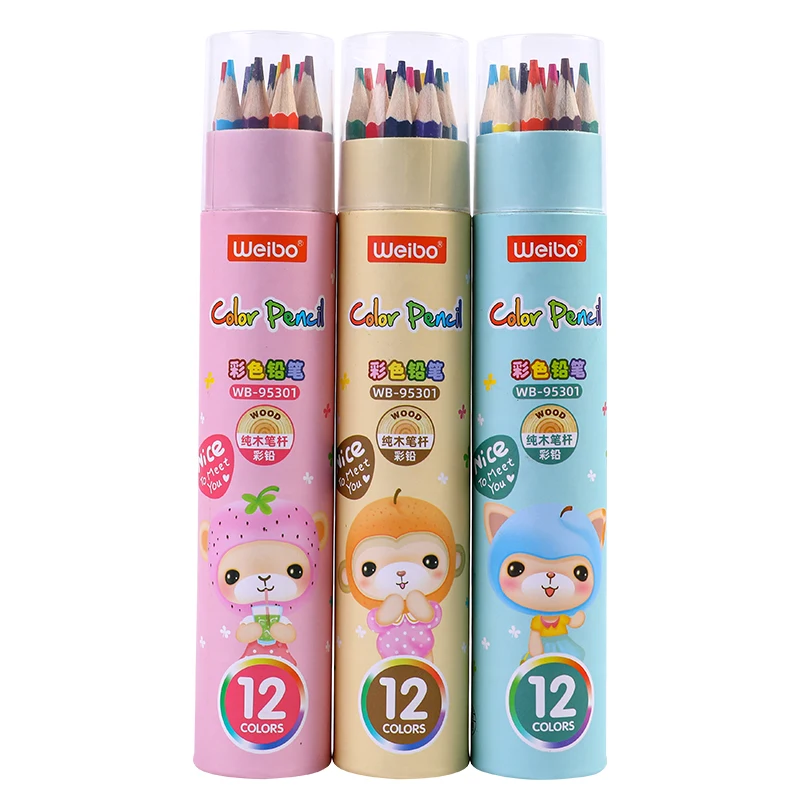 WEIBO Logo Wooden Color Pencil Sets - 12 Colors for Kids