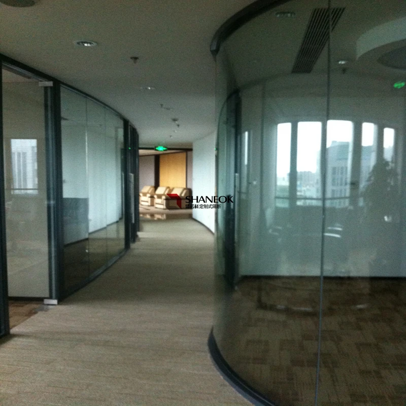 Frameless Curved Glass Partition Wall Frost Acid Glass Wall - Buy ...