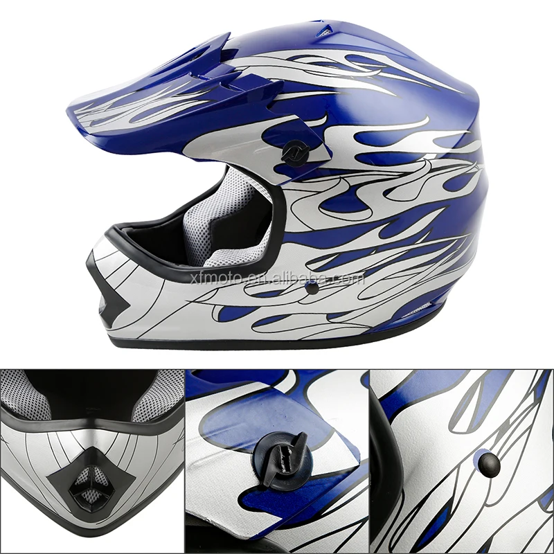 XF270206 DOT Youth Blue Flame Dirt Bike ATV BMX Motocross Helmet