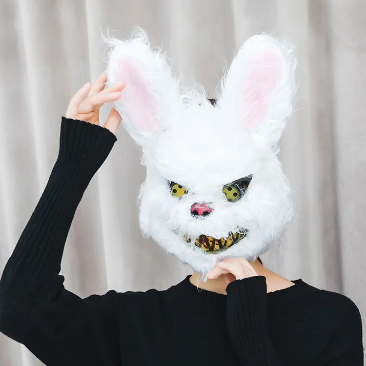 Masquerade Party Cosplay Mask White Plush Halloween Scary Rabbit Bunny ...