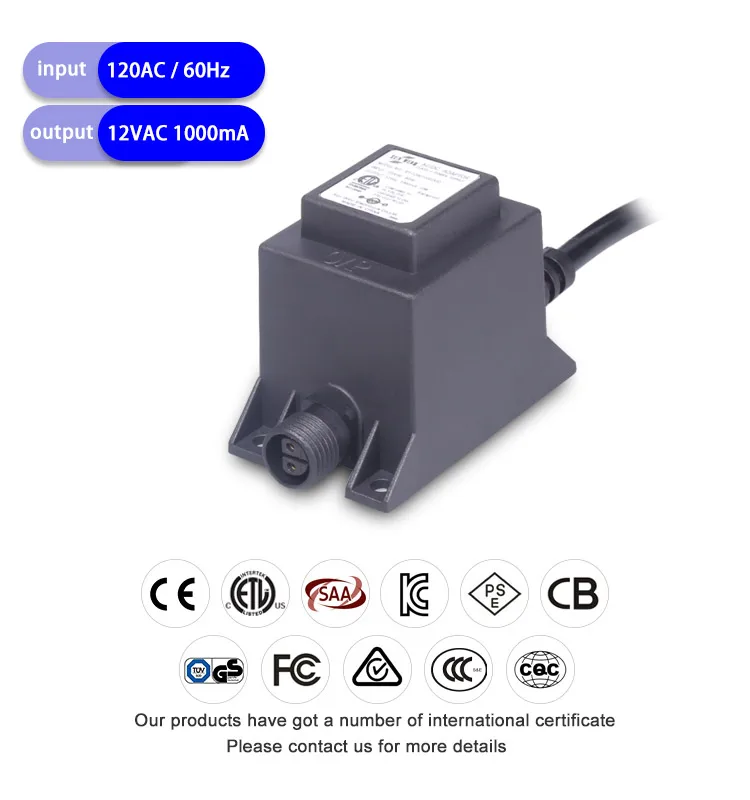 Hot Sell Waterproof IP68 US Plug 12vac 1000ma Power Supply