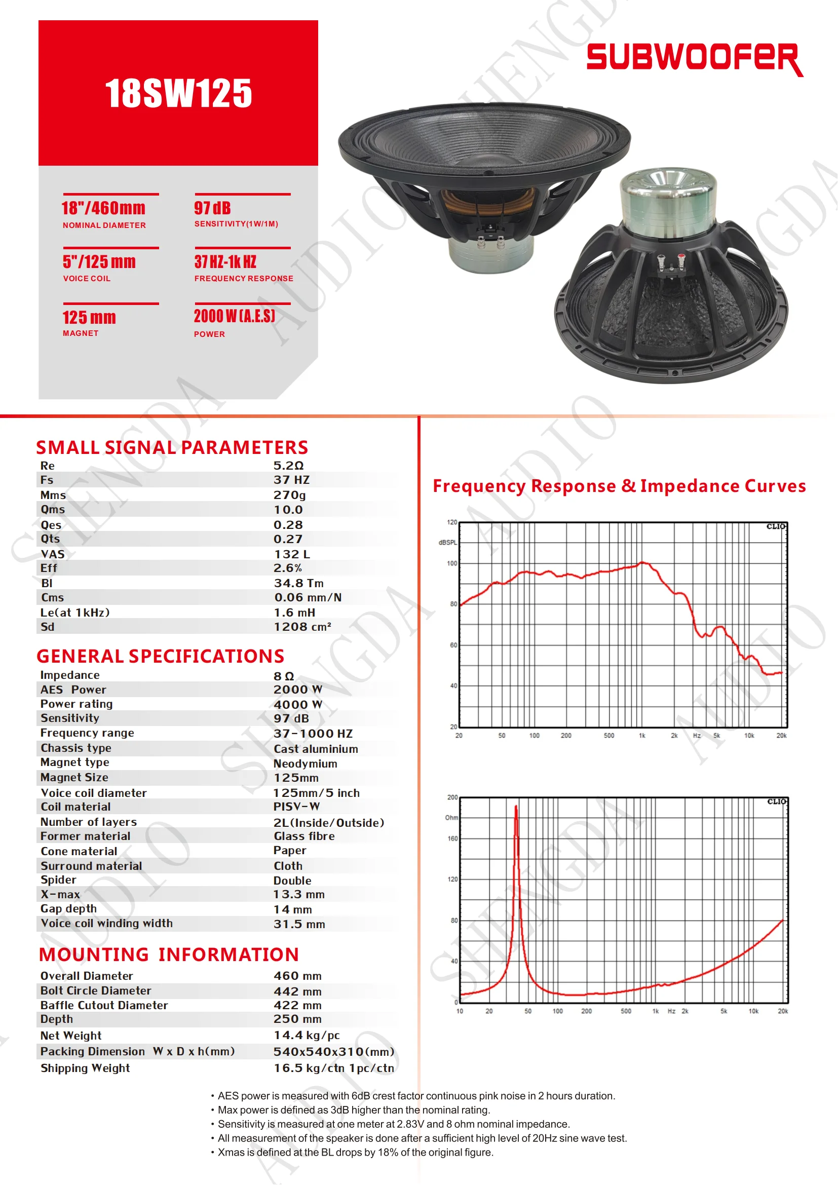 Subwoofer 18 Inch Speaker - Big Power 4000W Audio Sequencers