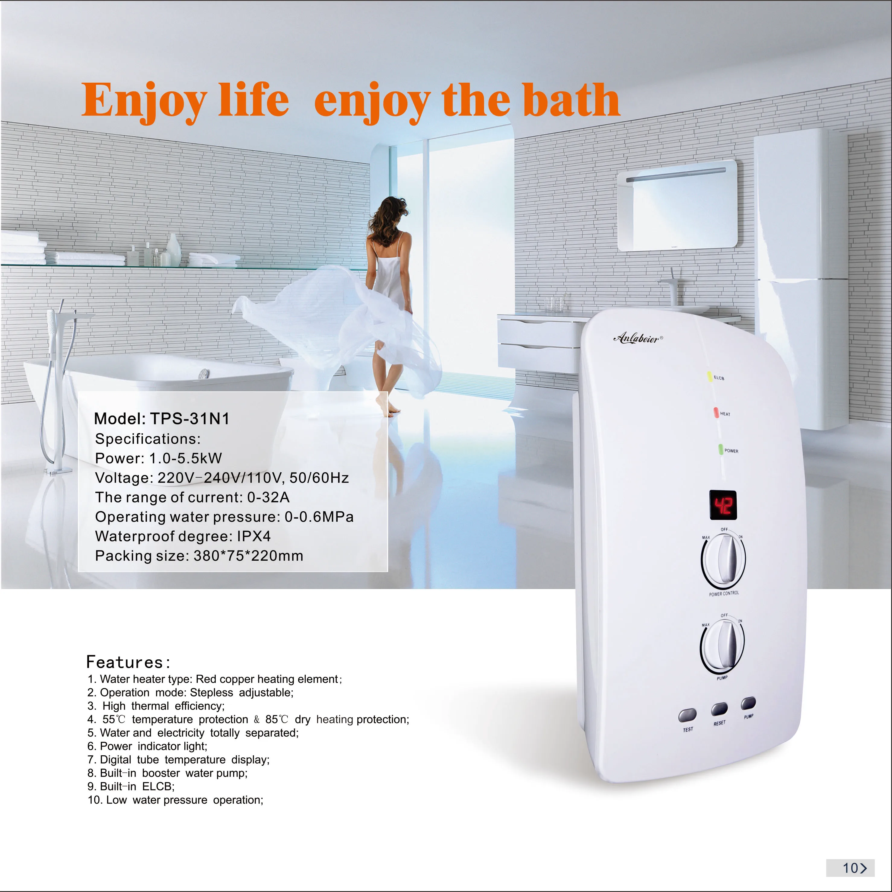 Instant Portable Tankless Electric Shower - 5500W Heater