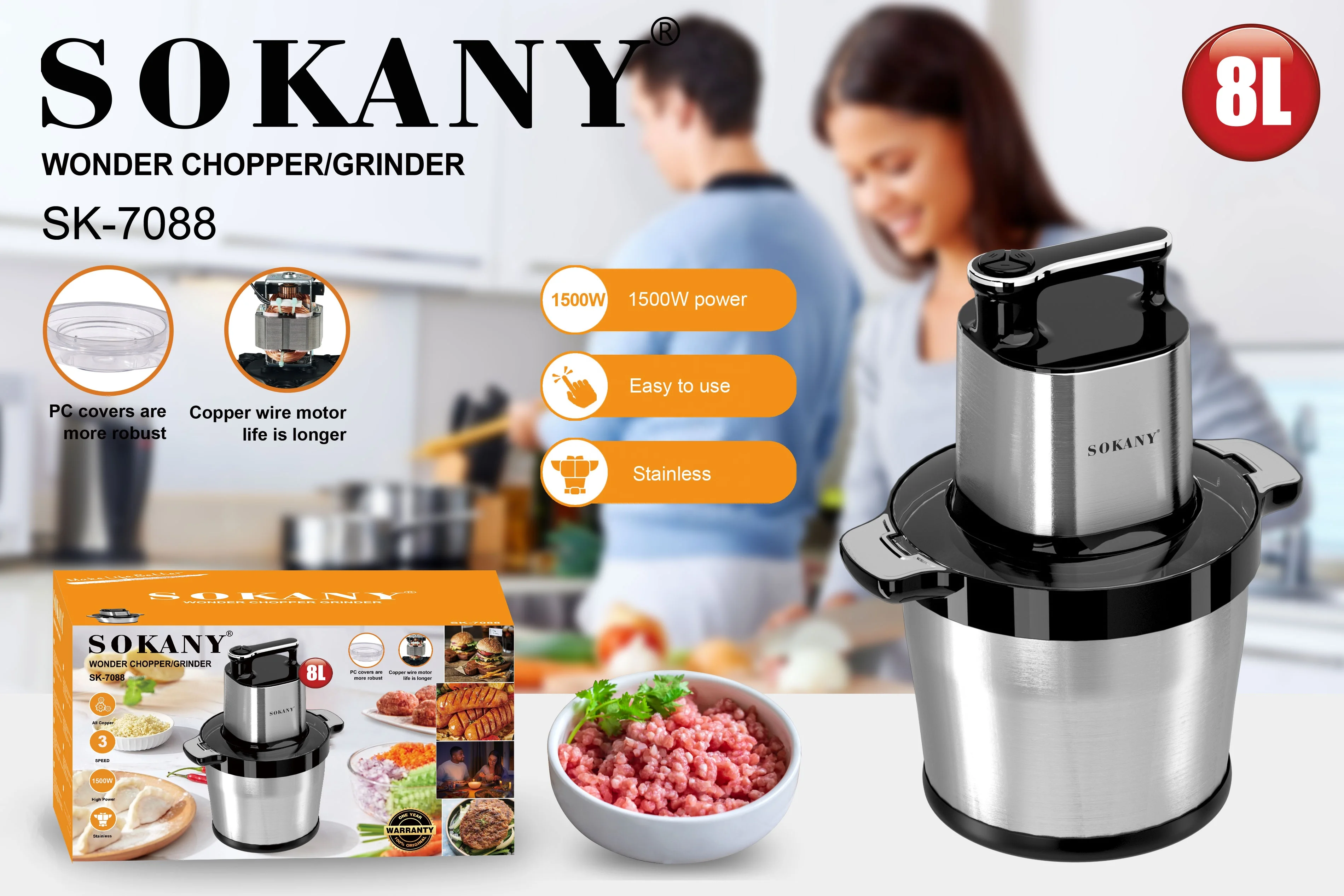 Sokany 8L Electric Meat Grinder & Yam Pounder Machine - Portable Meat ...