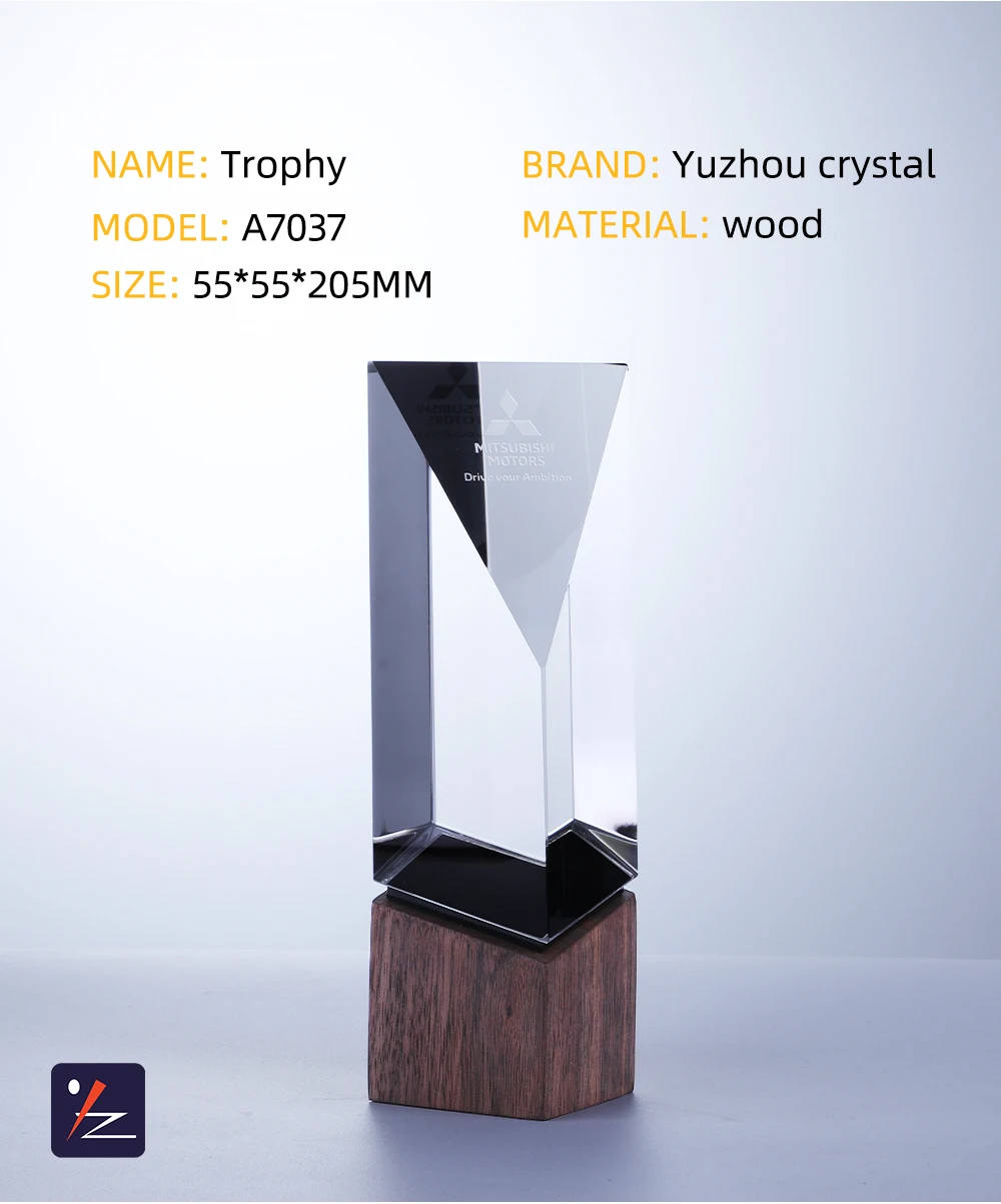 Irregular Design Handmade Crystal Glass Trophy with Wood Base