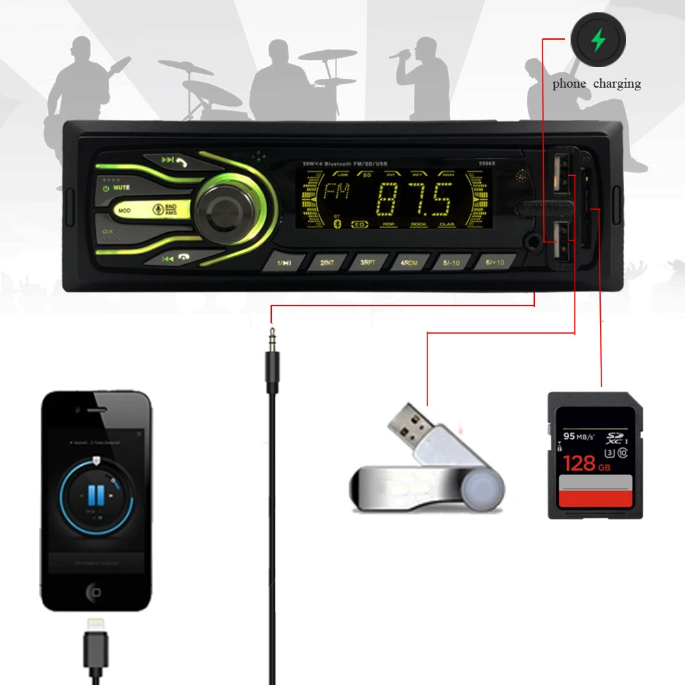 1 Din Bt放射自显影汽车立体声汽车mp3播放器调频汽车收音机支持辅助音频输入双usb仪表板hs-5566ts Ce，rohs - Buy ...