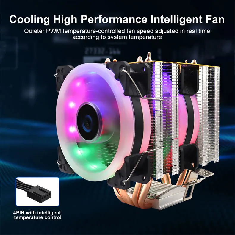 RGB 120mm CPU Cooler Computer Gaming PC Fans Sync for Motherboard ...