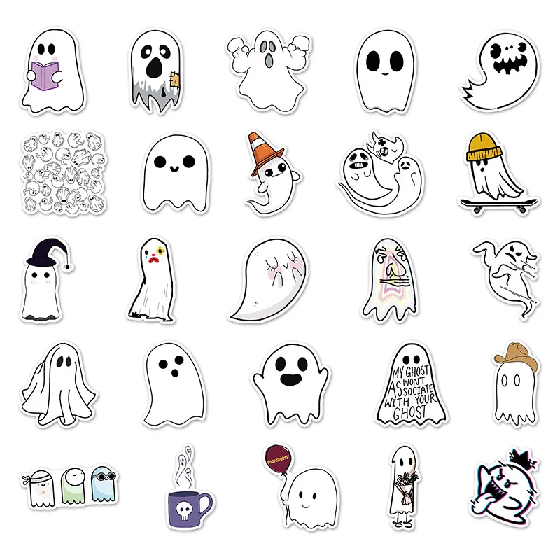 50 Cute Cartoon Ghost PVC Adhesive Stickers 50 Creative DIY Halloween ...