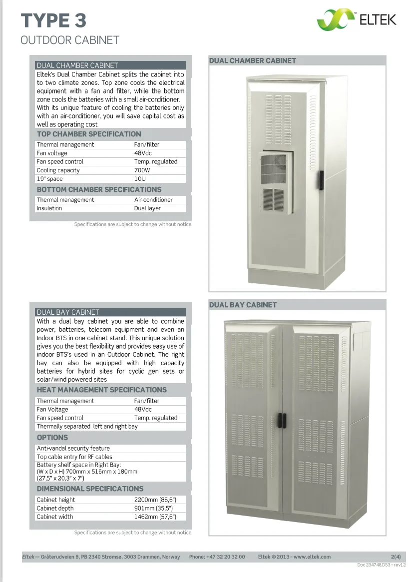 Eltek Outdoor Telecom Cabinet - 48V Hybrid Power Solution