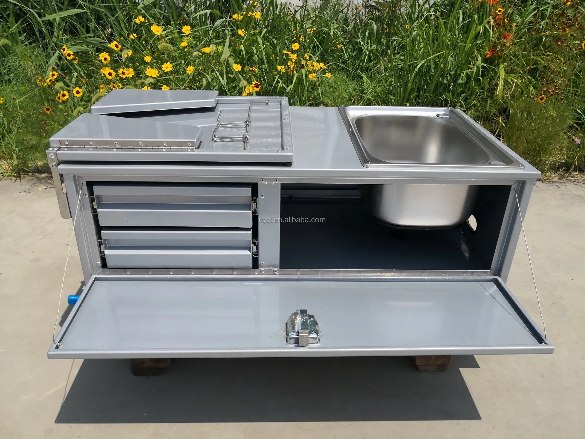 Aluminium Caravan Slide Out Kitchen - 2 Drawers & Sink