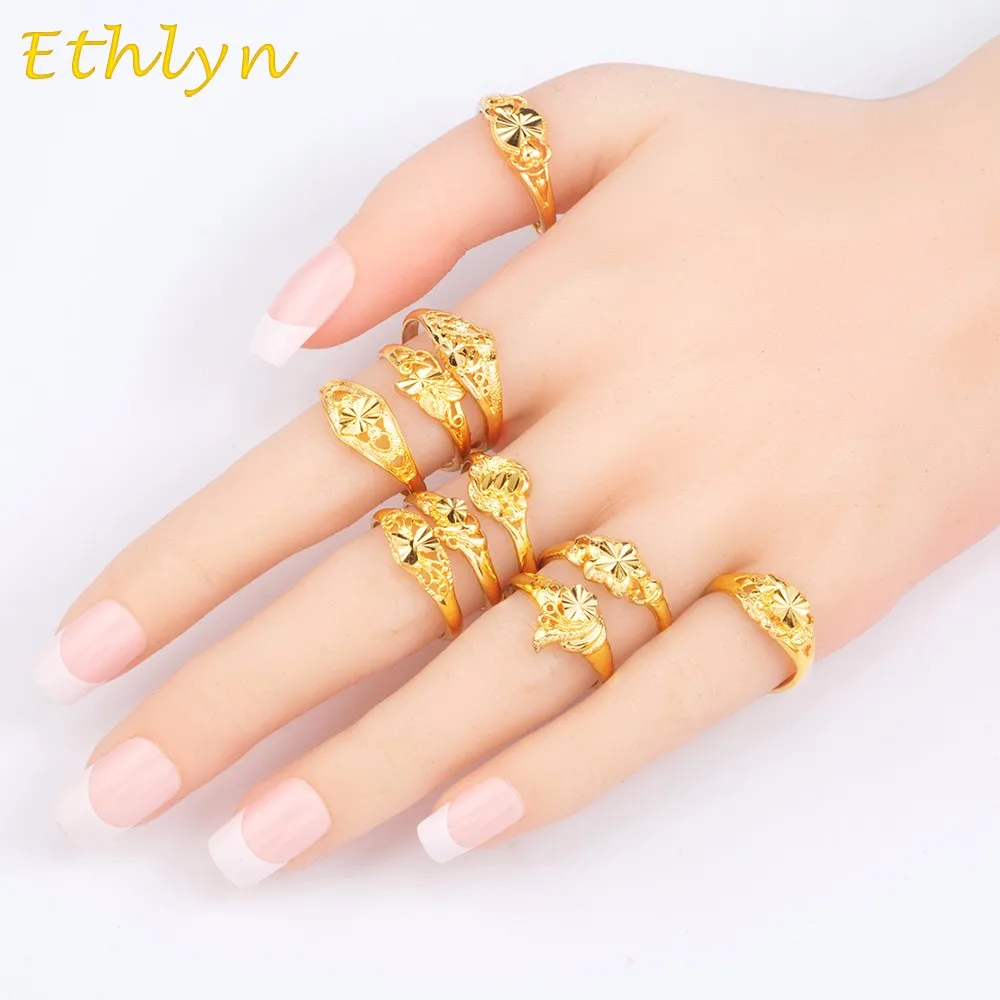 10 Pcs/lot Dubai Wedding Ring For Women Ramadan Middle East Gold Color ...