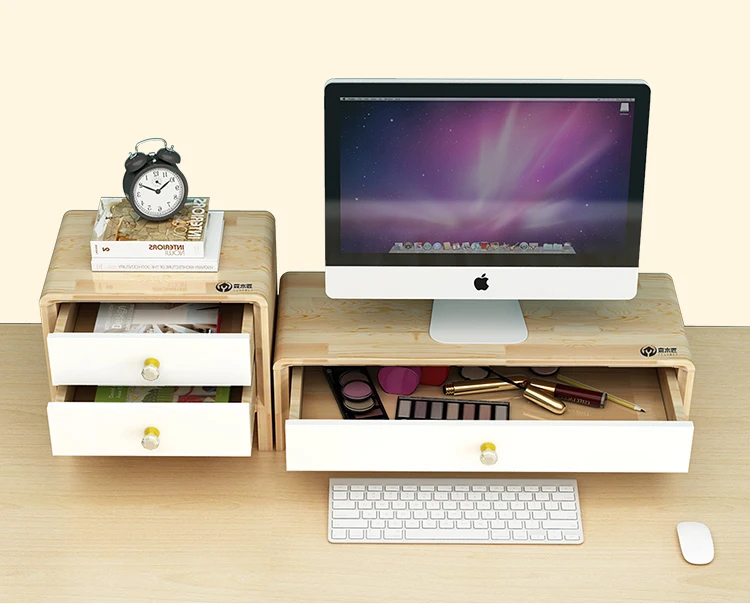 DIY Wood Monitor Riser Stand with 3 Drawer Storage Organizer