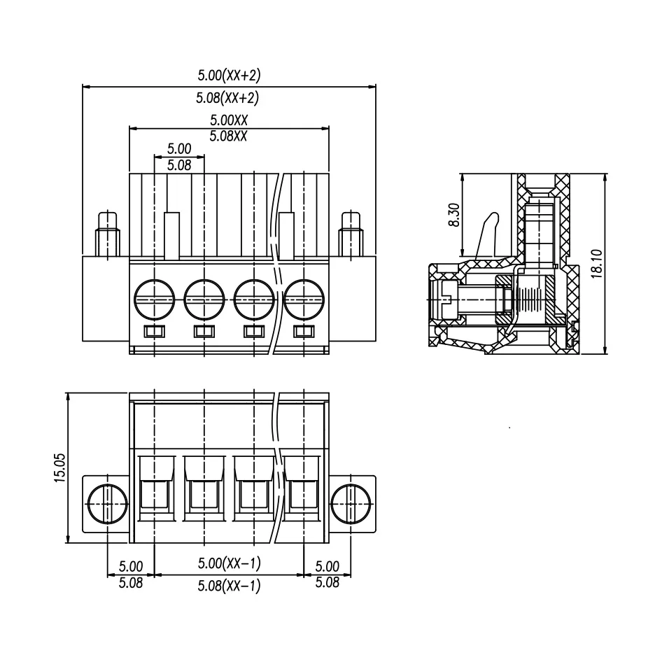 Through Wall Terminal Block DG2EDGWB-5.08MM Pitch Connector 15EDGWB