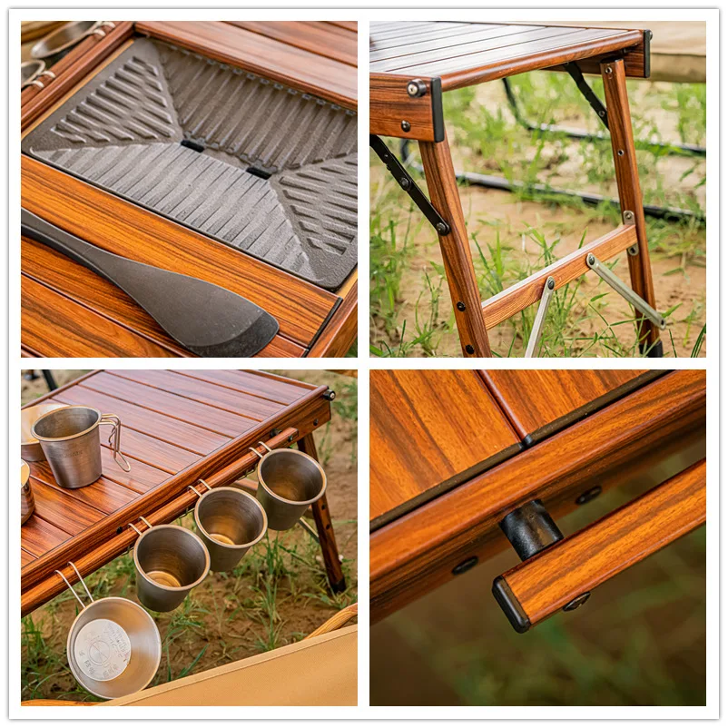 Simpleme Foldable Aluminum Wooden Looking Roll Up Retro Camping Picnic Table Buy Retro Camping 