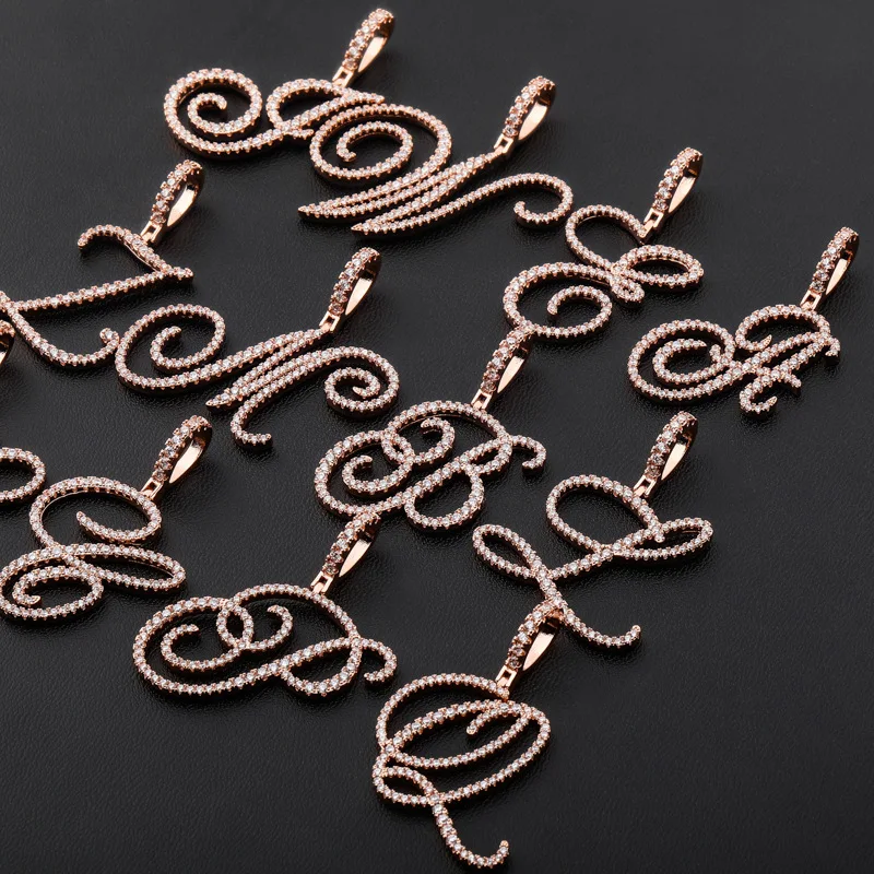 Custom Name Cursive Letter Necklaces & Pendant Gold Color Charm Men's ...