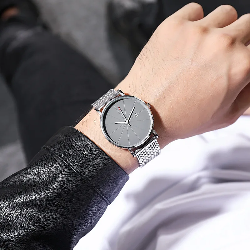 Men's Simple Quartz Watch with Calendar & Mesh Band - Fashionable Alloy ...