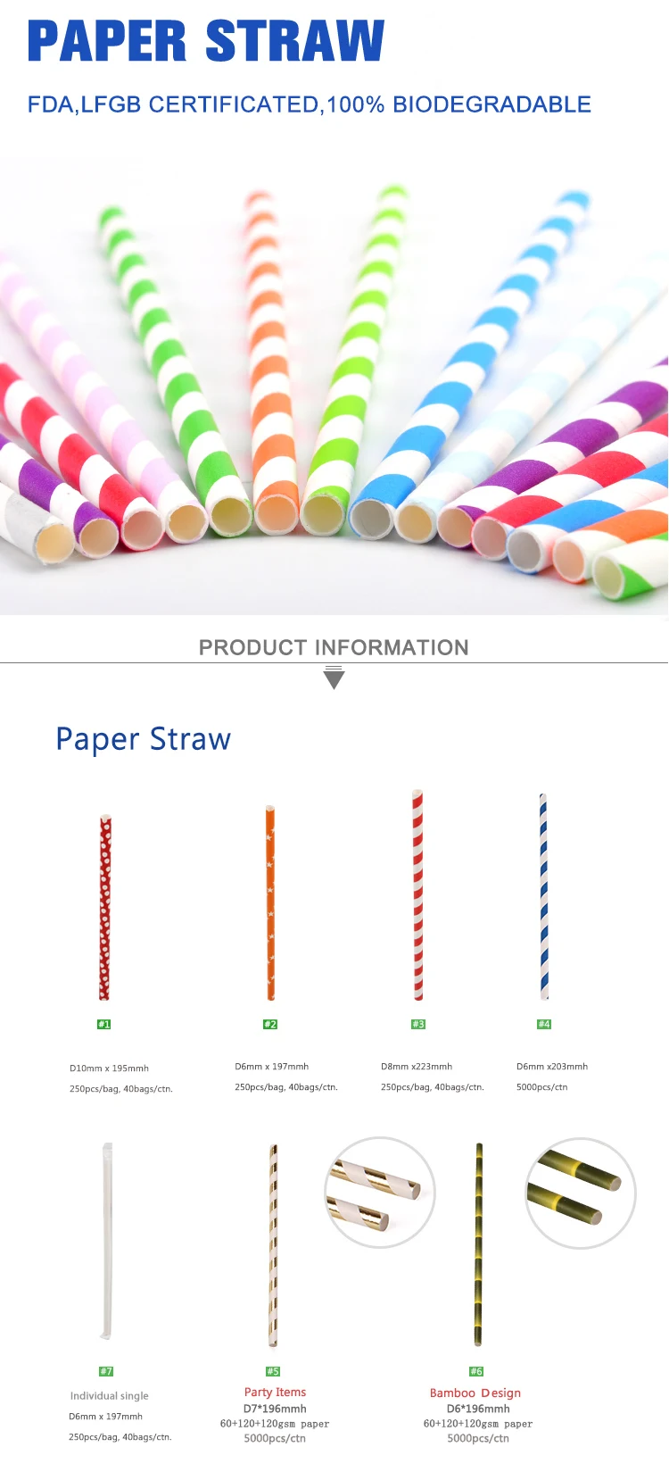 Biodegradable Paper Drinking Straw Recycled Disposable Individually ...