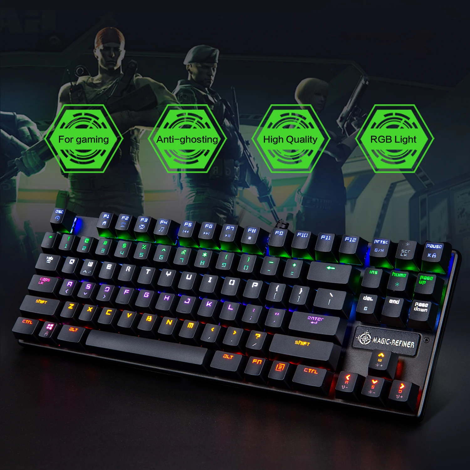 Magic-refiner 1506 Ergonomics Design 87 Keys Mechanical Gaming Keyboard ...