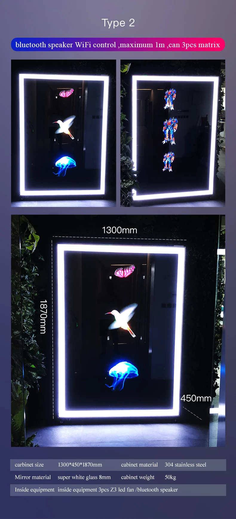 Human Standing Advertising Machine Multiply 3d Led Hologram Display Outdoor 3*z3 65cm Electric ...