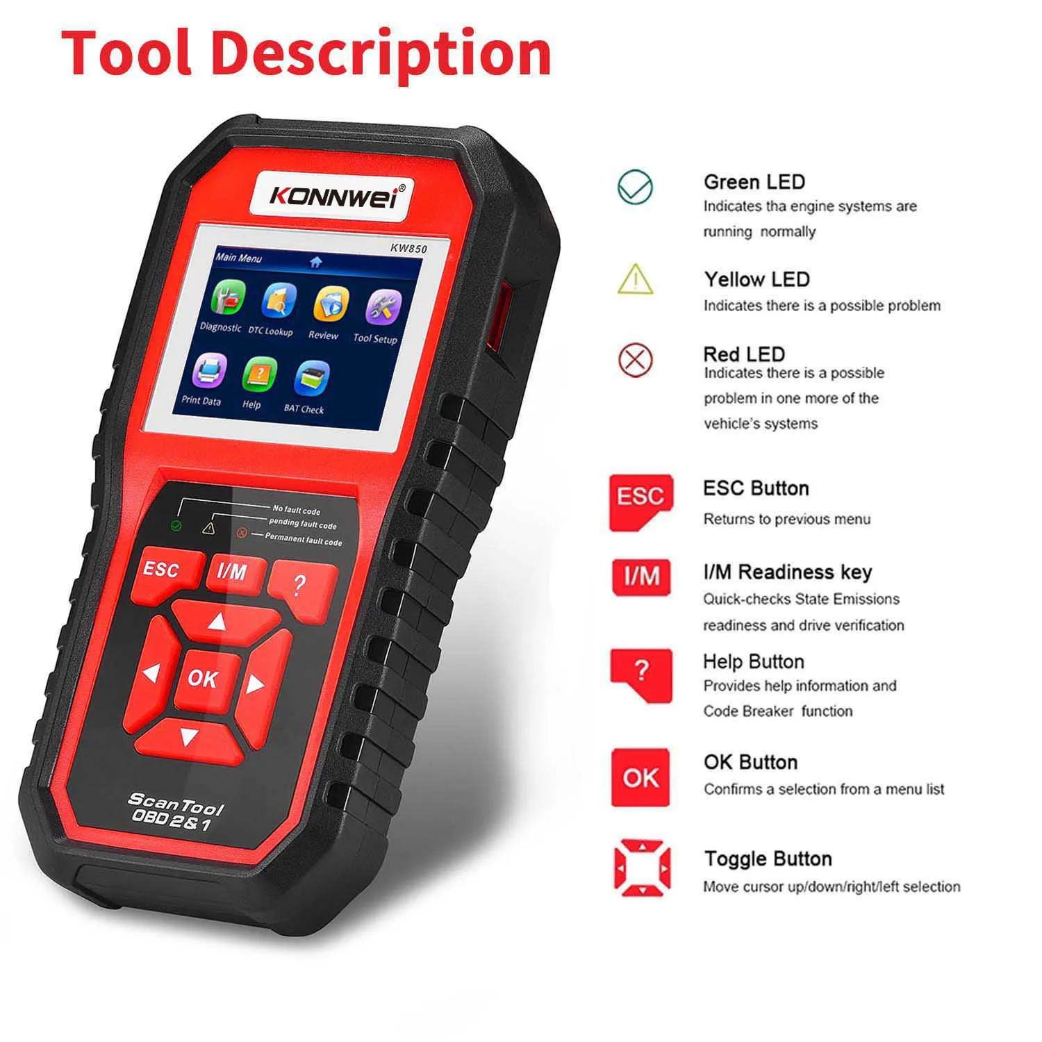Konnwei KW850 - Universal Car Diagnostic Tool with 2.8 Inch Screen