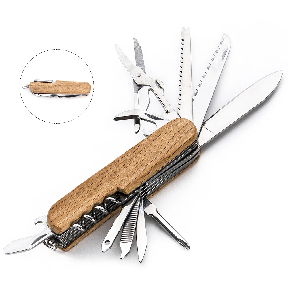 Wood Swiss Style Huntsman Multi Function Foldable Knife