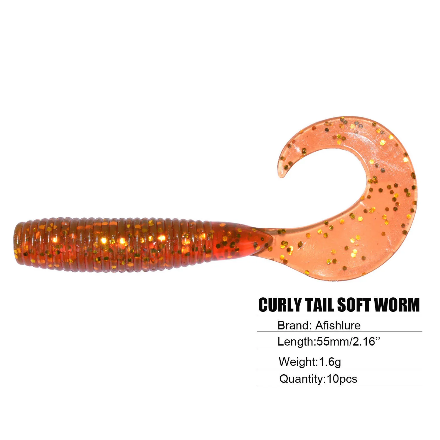 Curly Tail Fishing Lures Worms Soft Bait 55mm 1.6g Luminous Bionic Lure ...