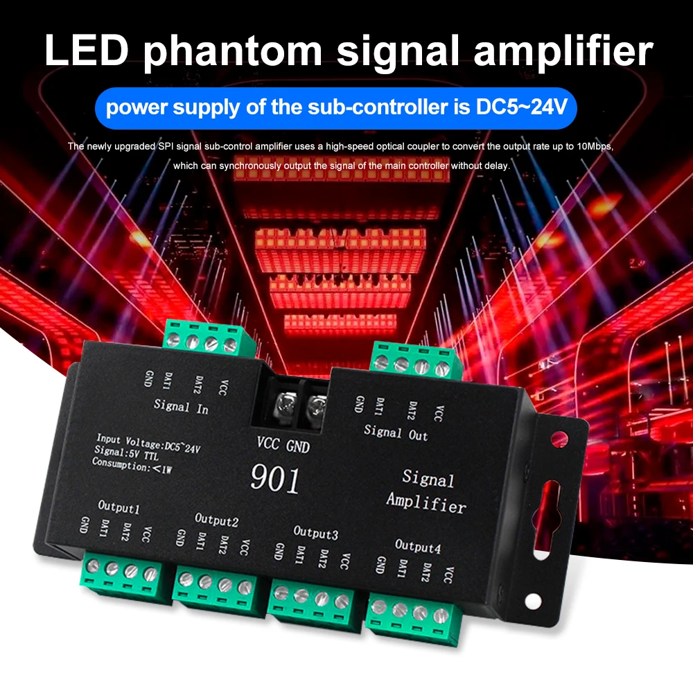 Spi Addressable Rgb Signal Dc5-24v Pixels Led Strip Amplifier Sp901e ...