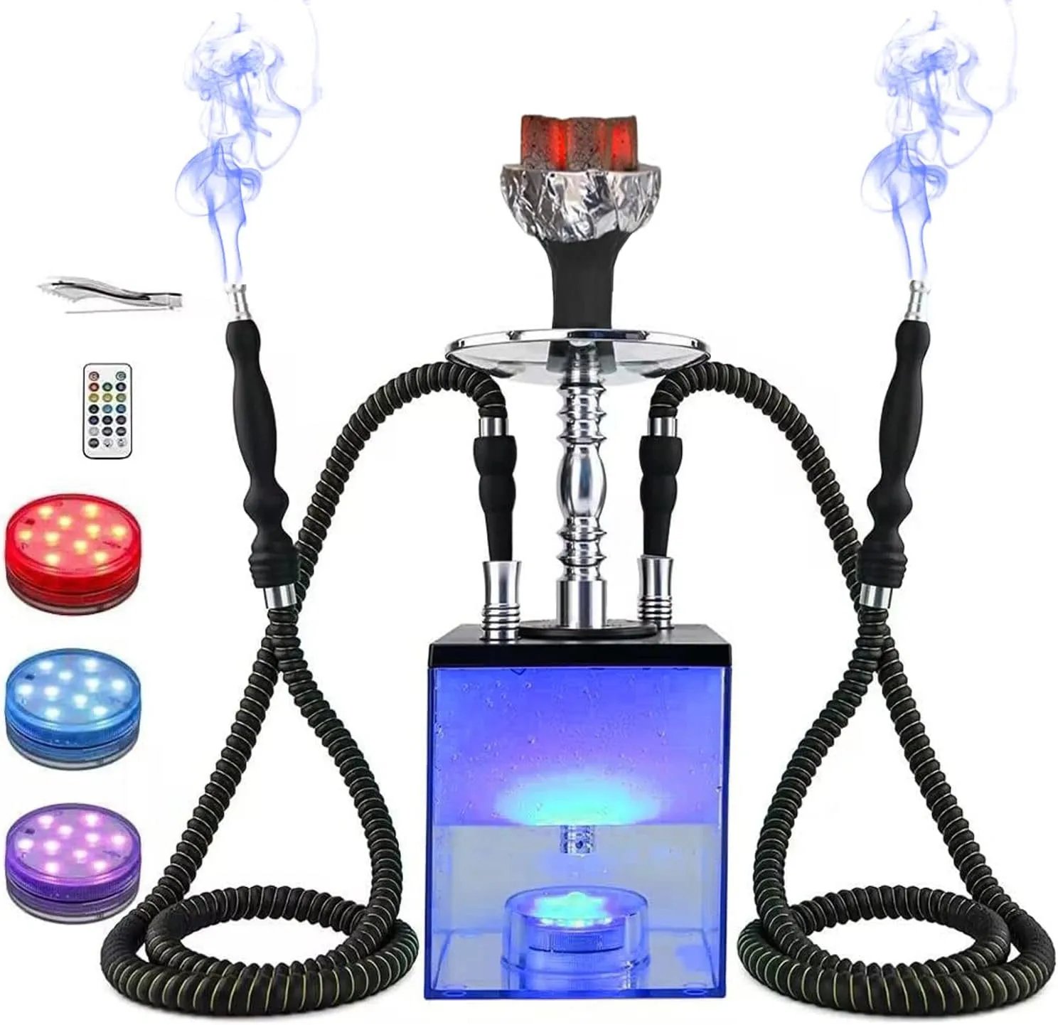 2 Hose Acrylic Cube Hookah - LED Lights & Custom Logo