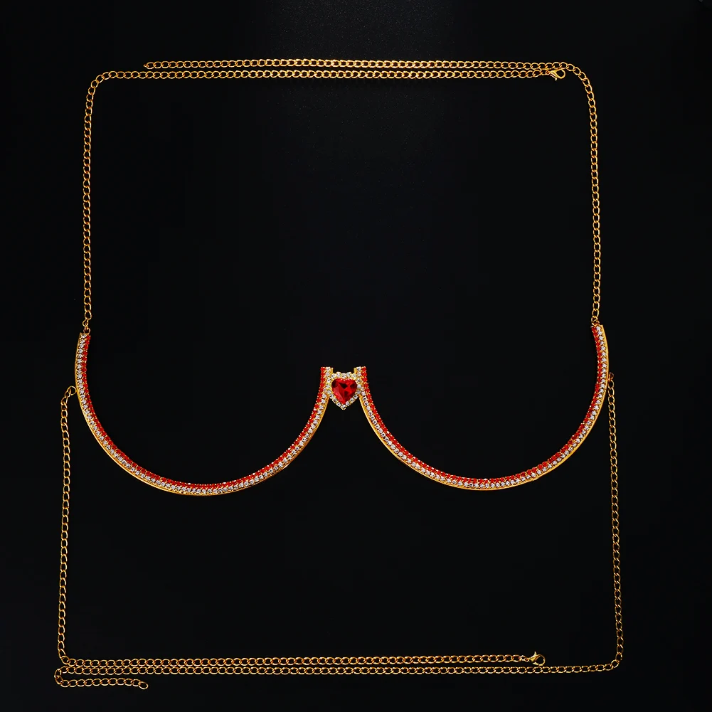 New 2022 Red Gemstone Heart Bra Chain For Women Sexy Beach Bikini ...