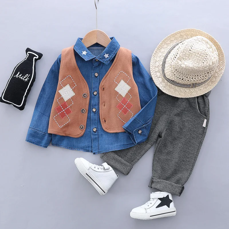 Spring Autumn New Arrival Boys Clothes 2pcs Long Sleeve Shirt Vest ...