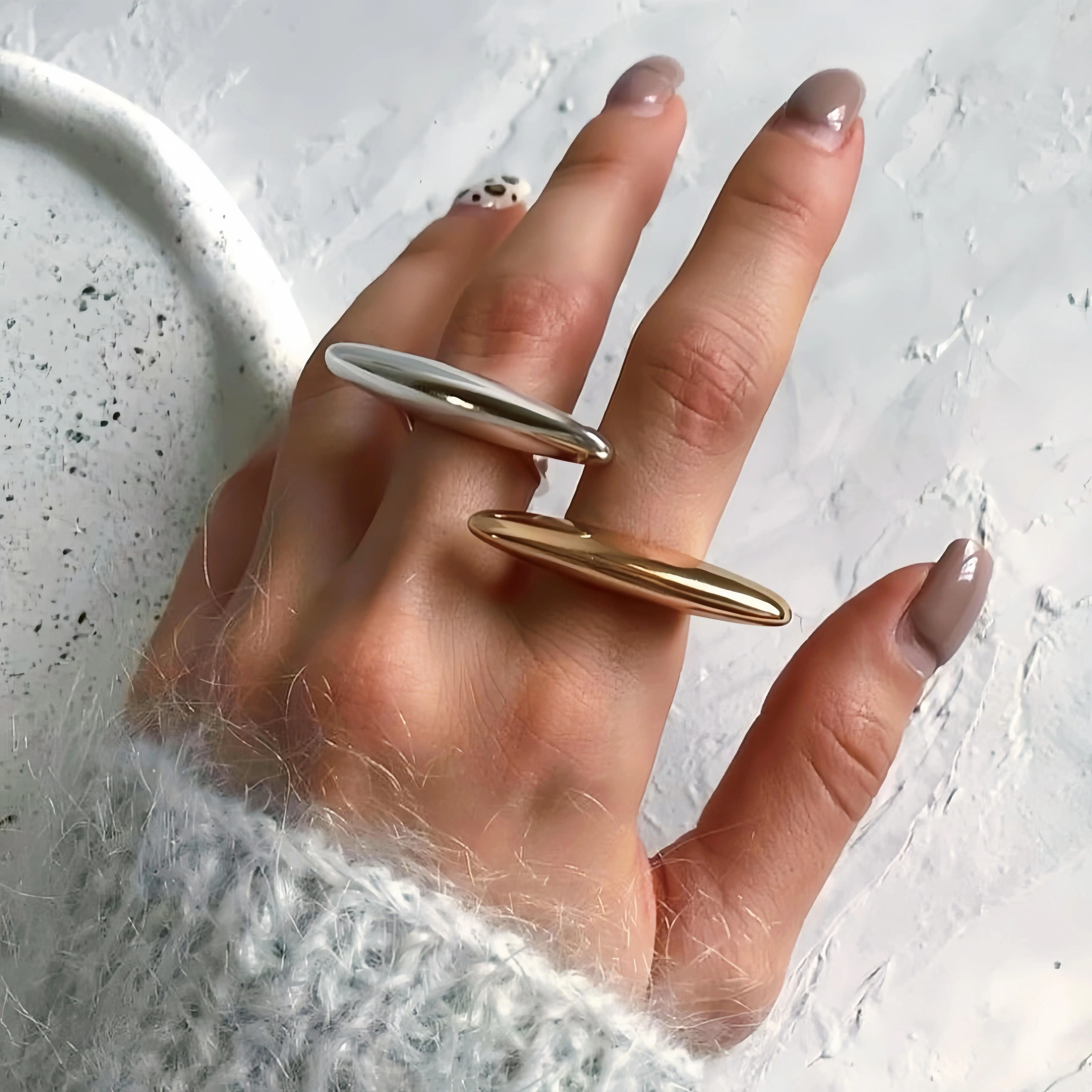 Minimalism Style Single Line Finger Smooth Rings With 18k Gold 925 ...