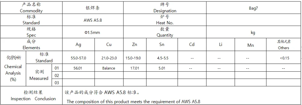 AWS A5.8 Bag-7 Silver Brazing Filler Metal Rod Wire
