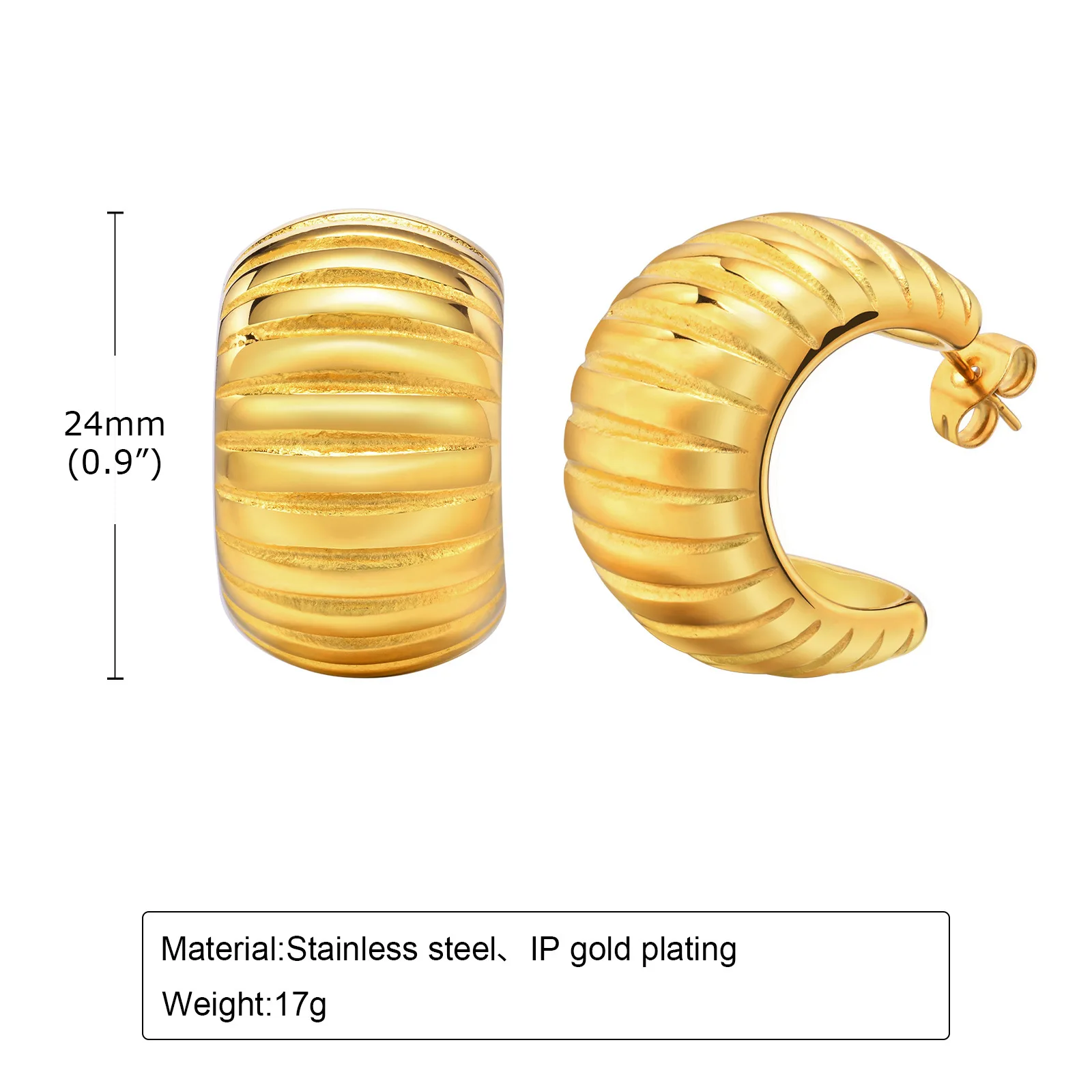 Rfjewel 2024 New Hot Classic C-shaped Wide Bread Grain Stainless Steel ...