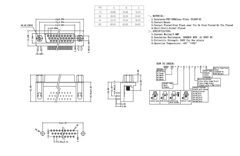 D-SUB 26 Pin Male Right Angle PCB Connector Adapter