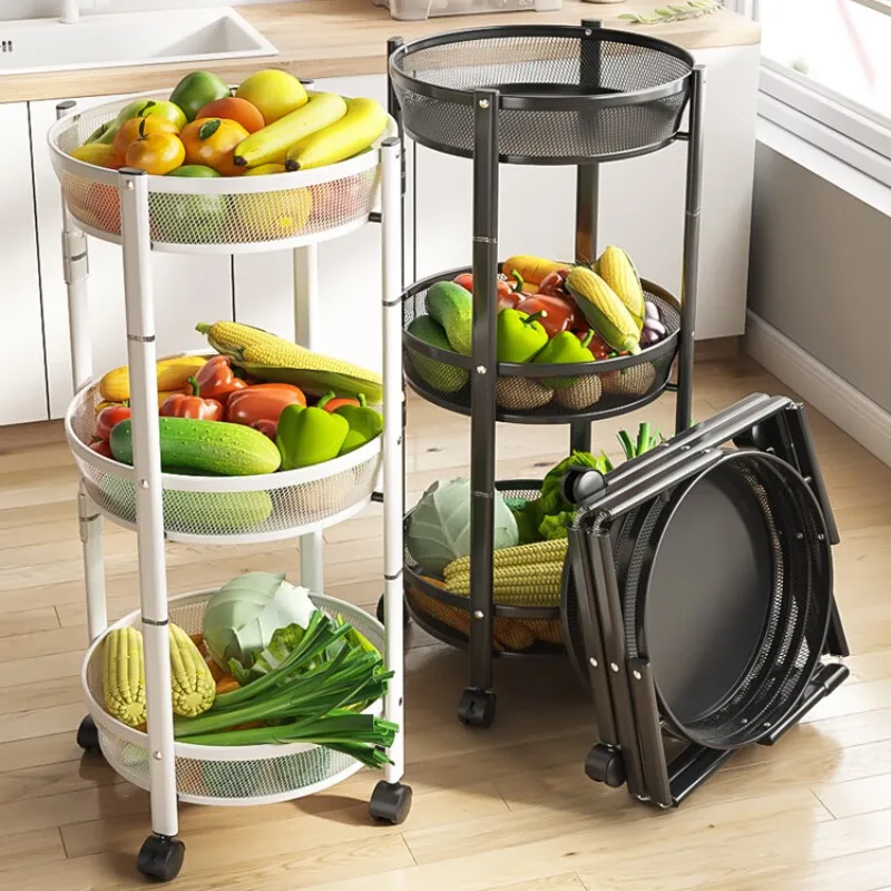 Kitchen Foldable Round Storage Rack,Floor-standing 3-layer Fruit ...
