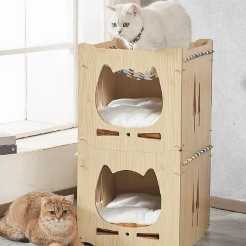 Durable Cat Bed with Removable Cover & Wood Scratching Board