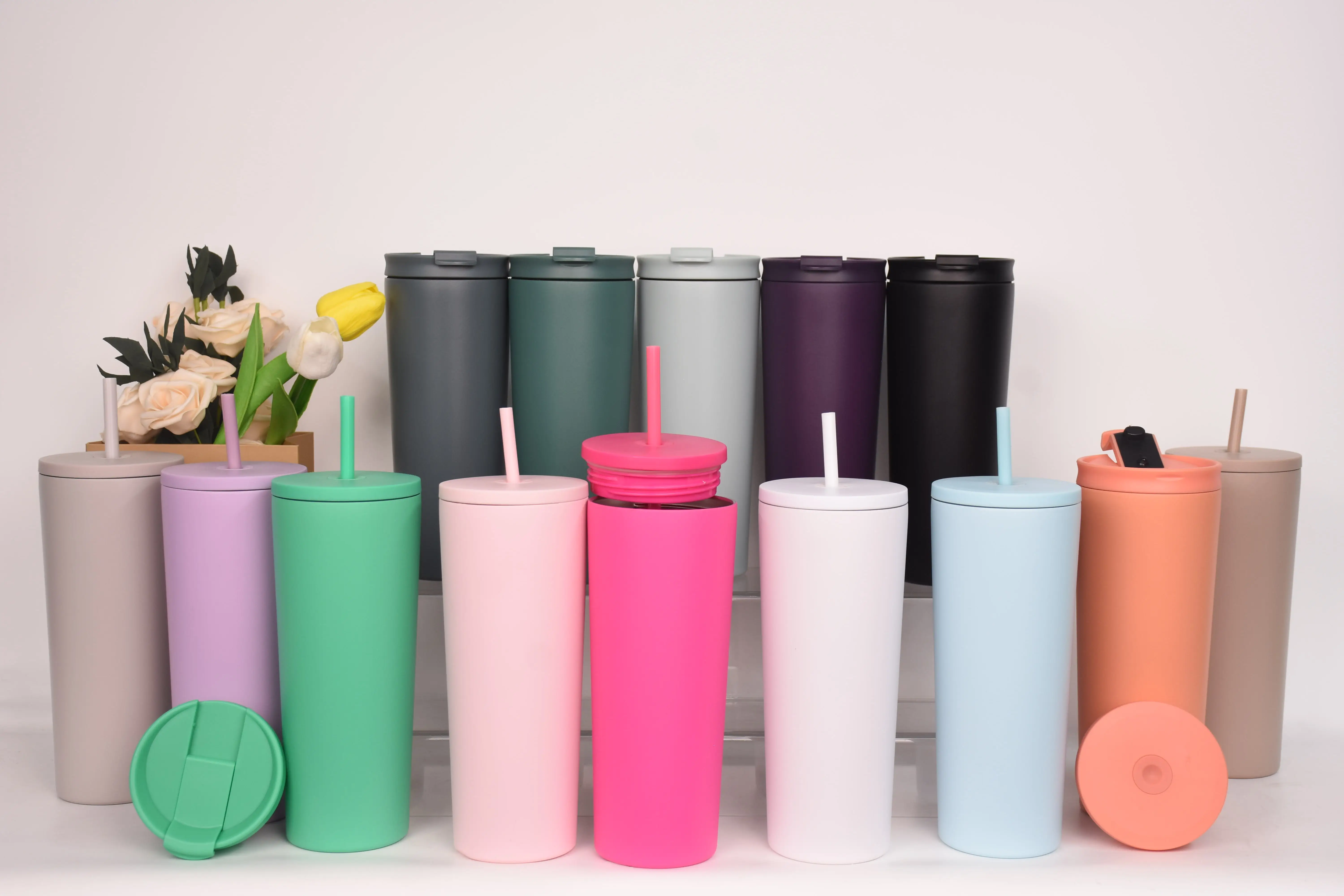 New Simple Modern Coffee Tumbler Straw Cup With Two Lid Flip Lid ...