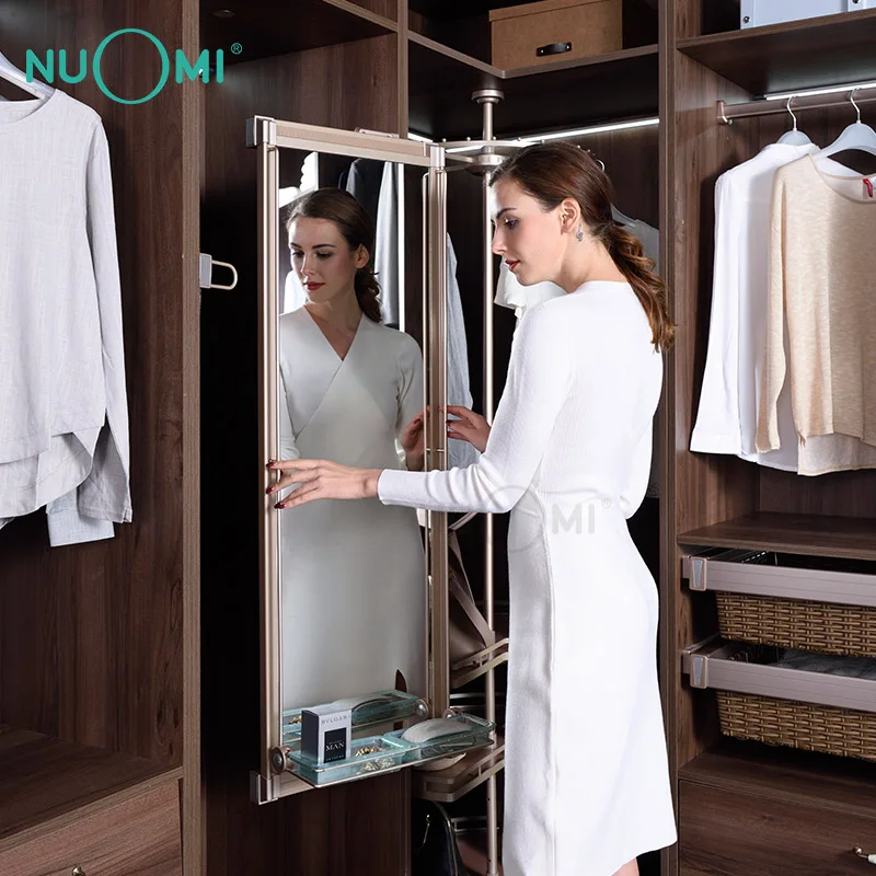 Wardrobe Pull Out Mirror Pivoted 90 Degree Full-length Mirror Rack With ...