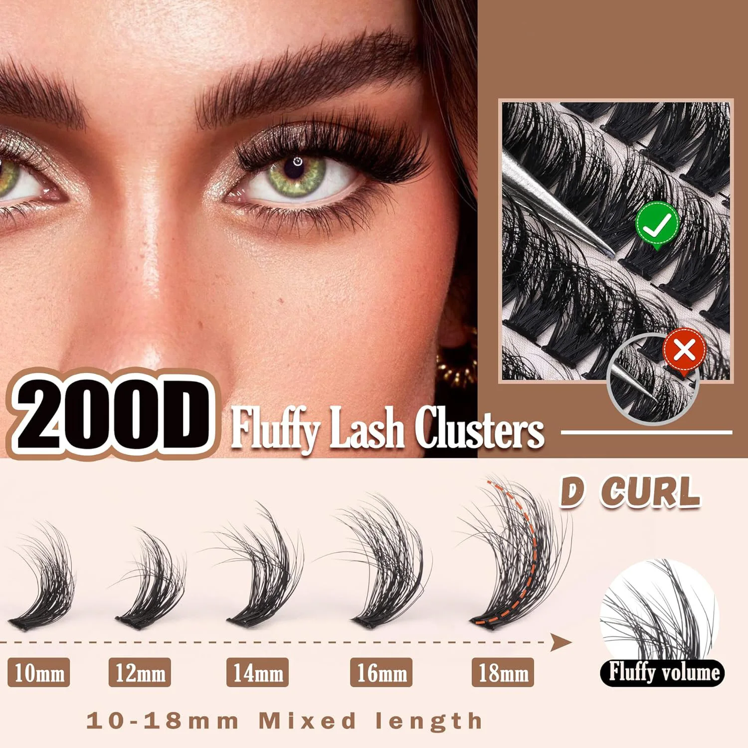 Wholesale Volume 200D DIY Cluster Eyelashes - Fluffy & Mix Length