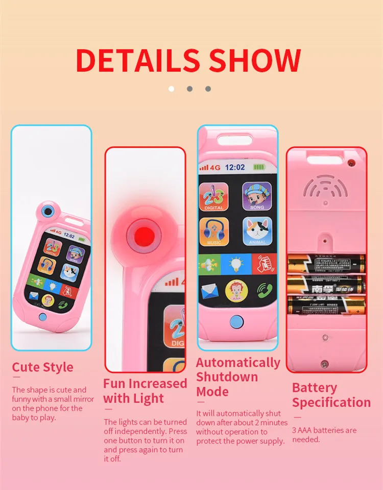 Samtoycn Pink Touch Screen Early Educational Toys - Baby Phone Toy for Kids