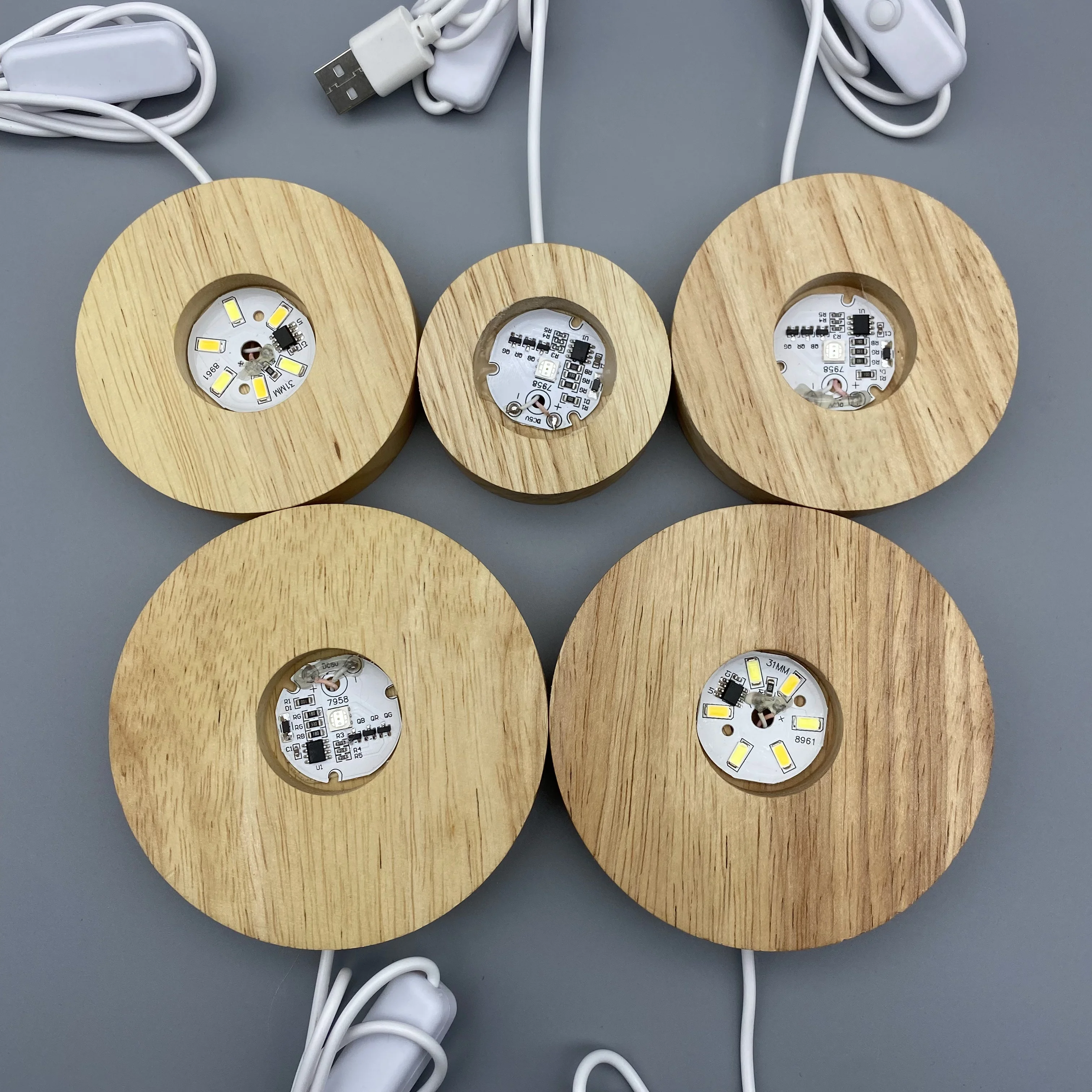 Round LED Wooden Light Base - 3D Night Light Solutions