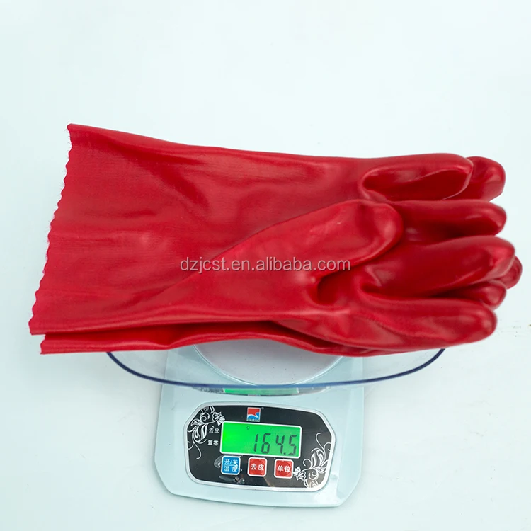 Red Colour Long PVC Coated Hand Gloves - Chemical Resistant