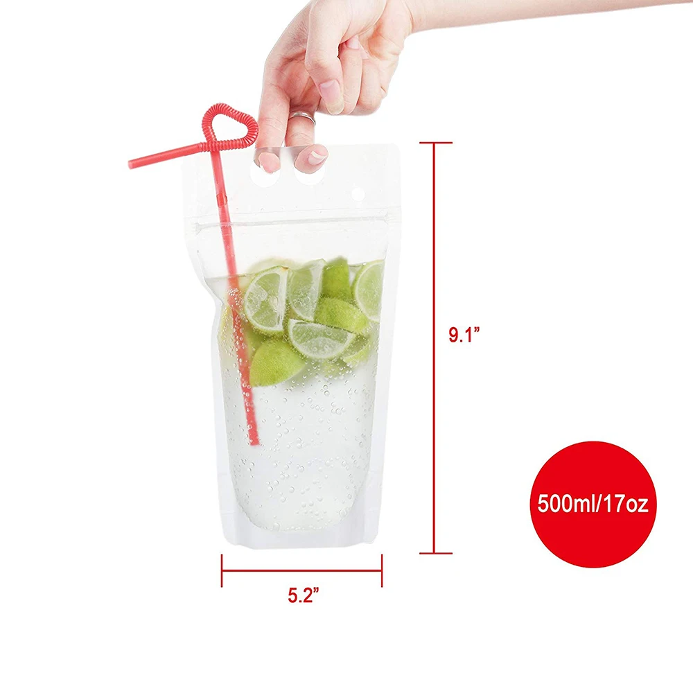 Drink Bags Stand up Reclosable Zipper Drinking Pouches Bags Hand-held ...