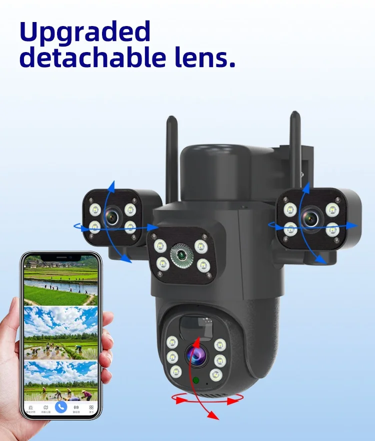 WiFi Ultra-Clear Three-Lens Solar Outdoor Monitor Camera Wireless ...