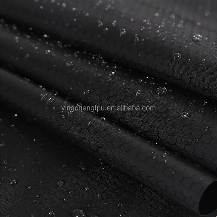 Black 70D Honeycomb Ripstop Nylon Fabric with TPU Backing