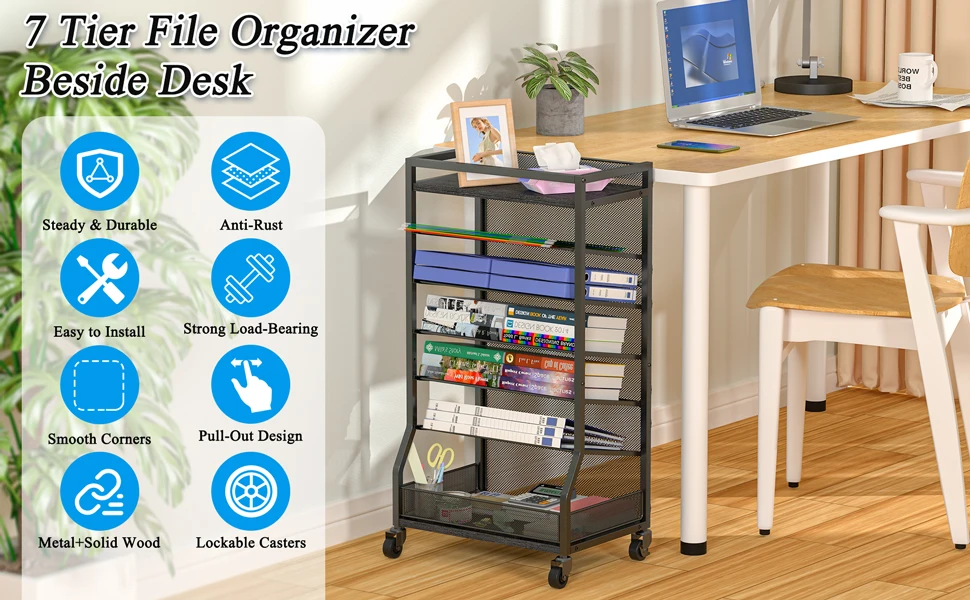 Metal Free-standing File Holder Rolling With Sliding Trays Rolling 7 ...