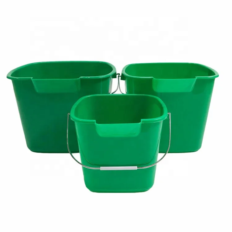 3QT 6QT 8QT HDPE Green Square Plastic Cleaning Buckets
