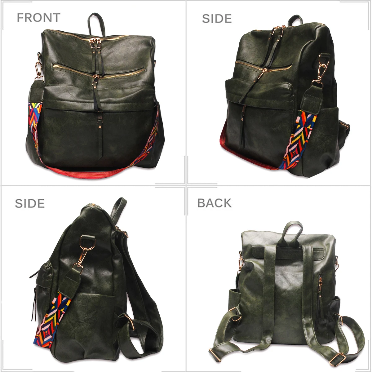 Leopard Tan Womens Bag Backpack Pu Leather Zipper Bags Fashion Casual ...